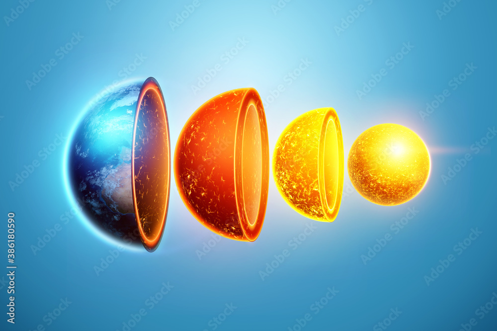 Internal structure of the earth, core structure, geological layers on a ...