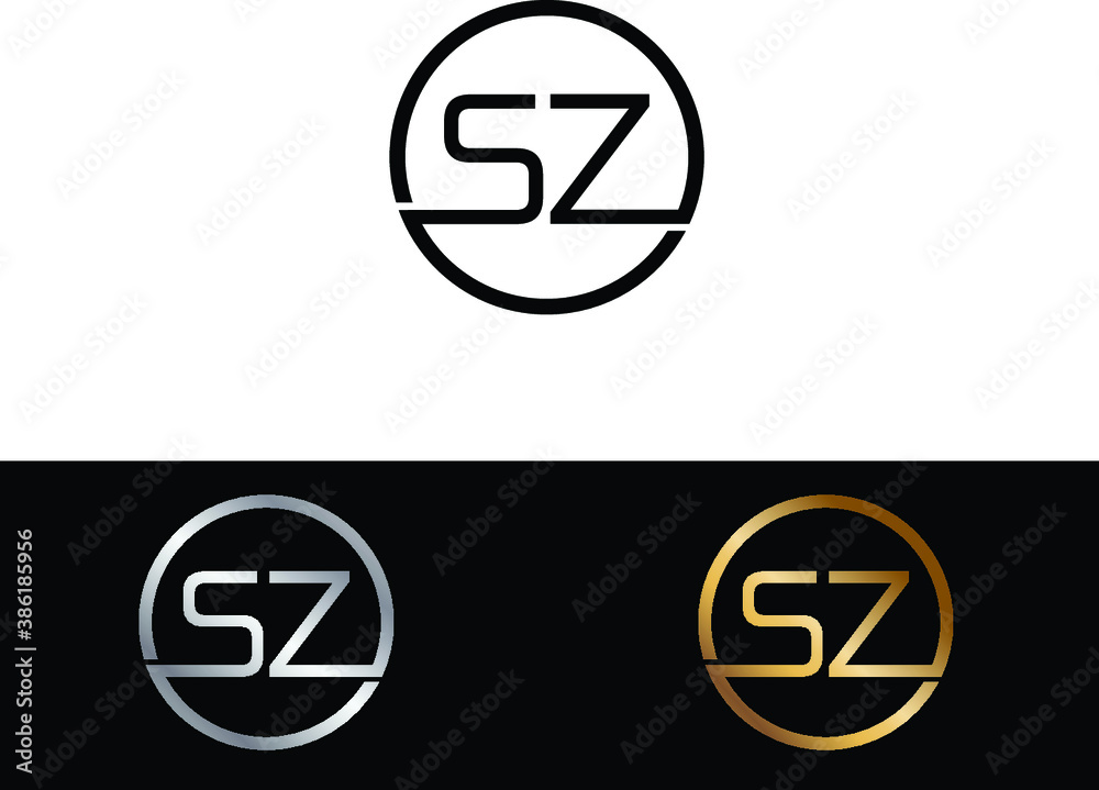 SZ Circular Letter Logo with Circle Design and Black red gold color ...