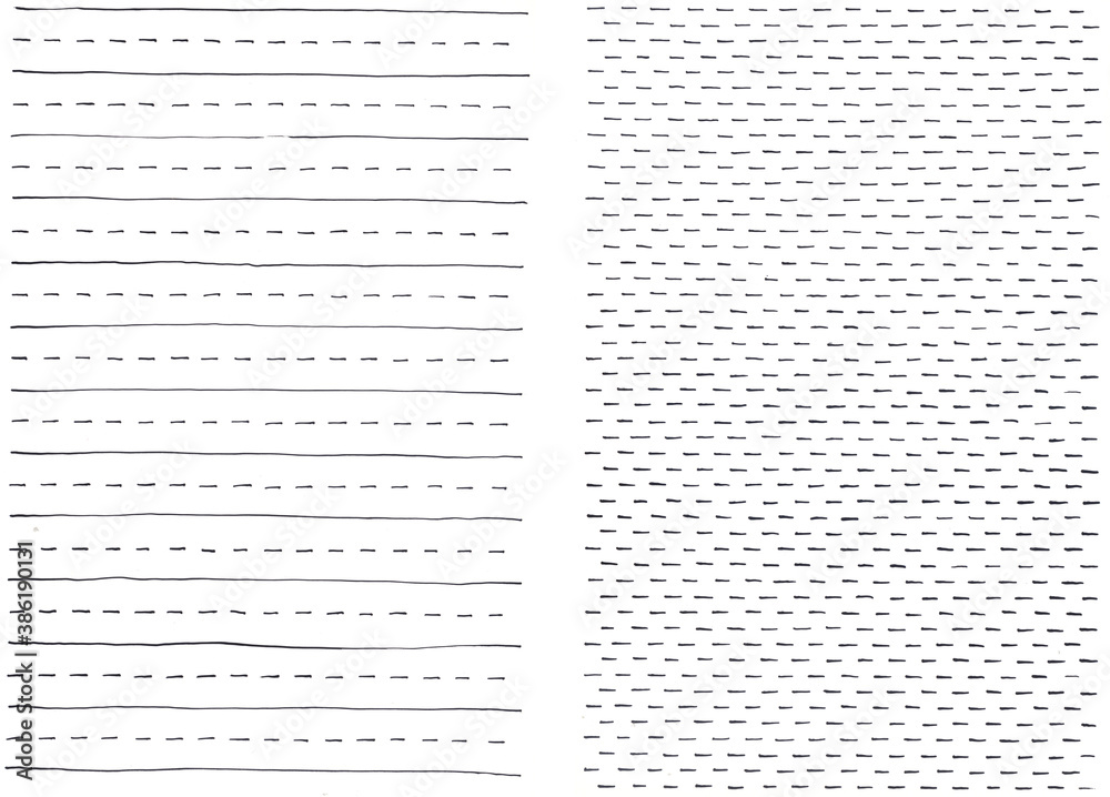 Striped pattern series. Two types of lines on white done with black ink ...