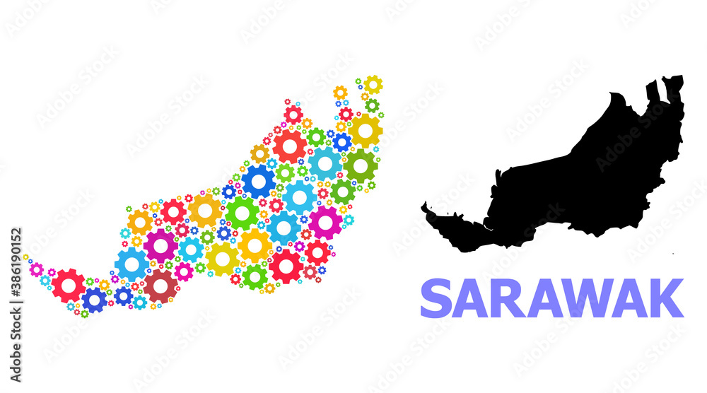 Vector collage map of Sarawak designed for engineering. Mosaic map of ...