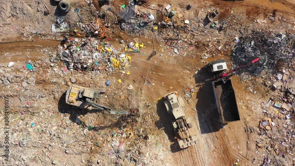 Industrial waste Sorting and Shipping scrap yard, With excavator and ...