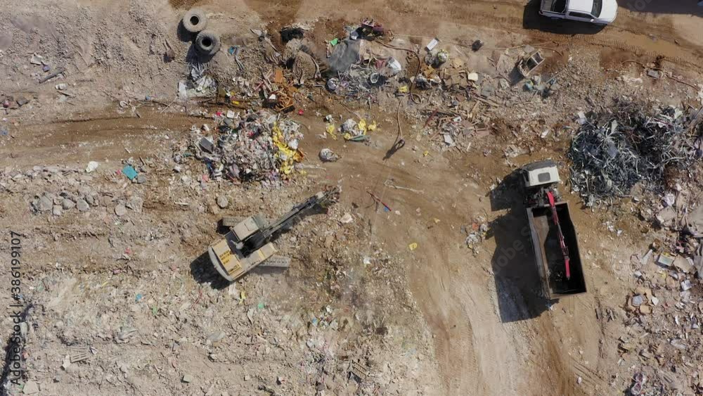 Industrial waste Sorting and Shipping scrap yard, With excavator and ...