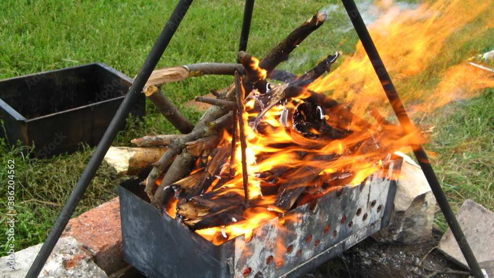 fire flame fire tongues of flame ash branches burning coal peat the ...