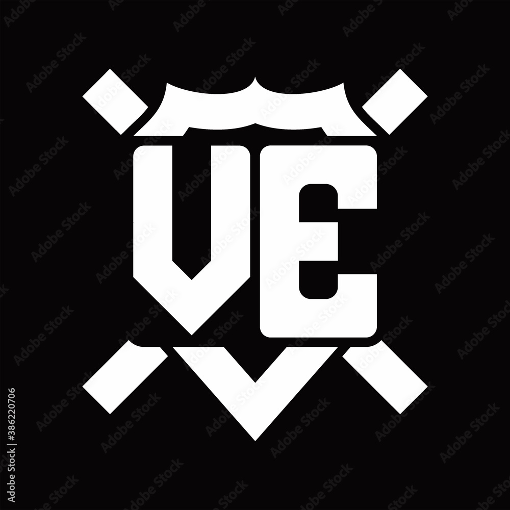 VE Logo monogram isolated on shield shape with rounded line Stock ...