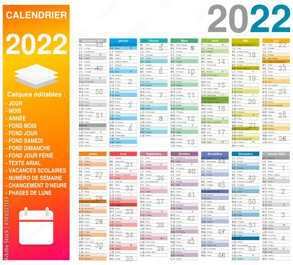 Calendrier 2022 14 mois avec vacances scolaires 2021-2022 officielles ...