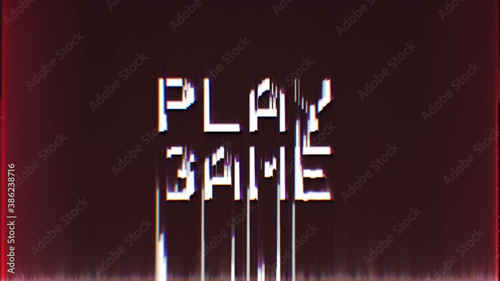 Play Game sign blinking. VHS dynamic noise effect. Video distortions ...