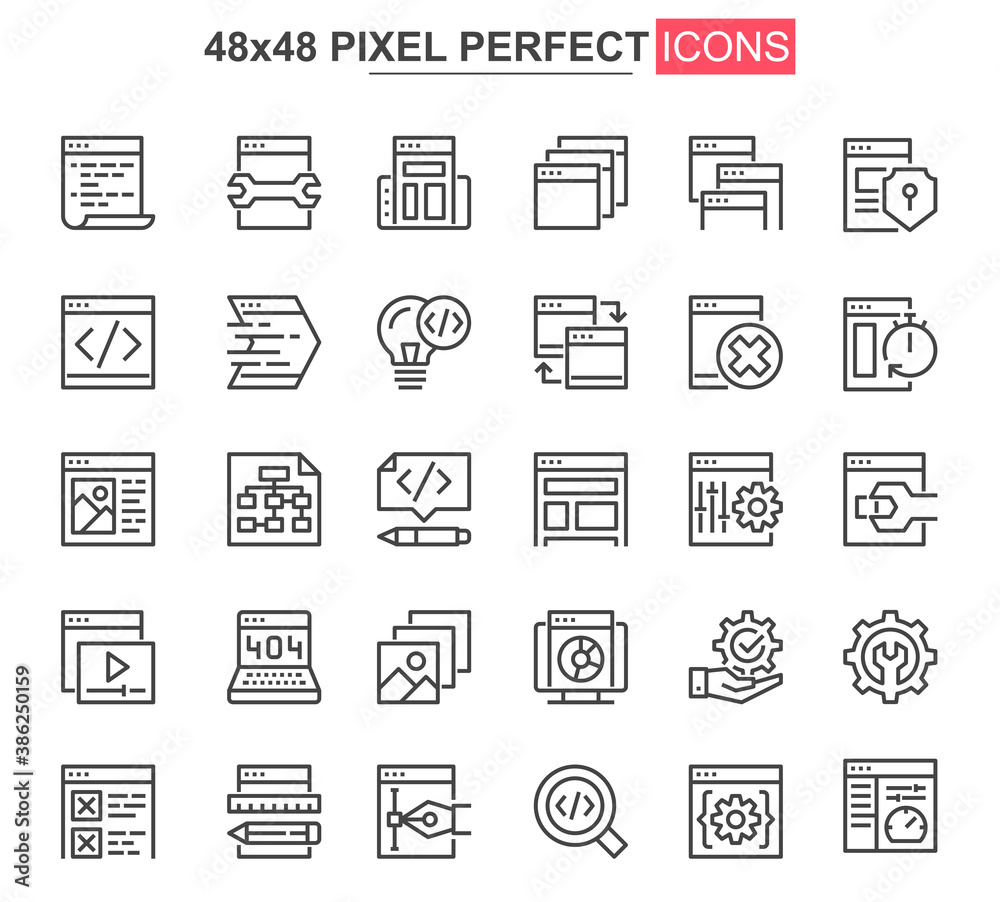Web development thin line icon set. Application programming outline ...