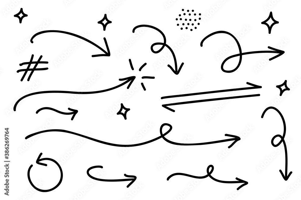 Handmade arrows doodle. Hand drawn sketch symbols set direction mark on ...