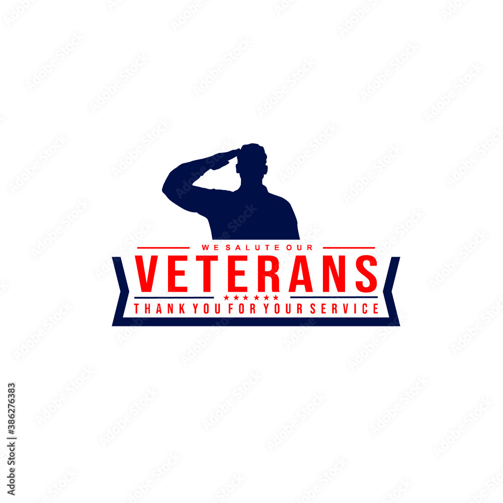 Vector illustration of a soldier giving salute with ribbon and text we ...