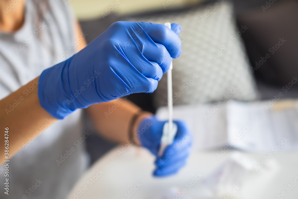 Process of coronavirus testing examination at home, COVID-19 swab ...
