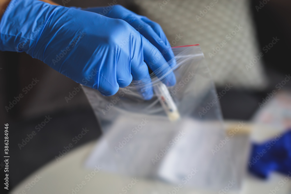 Process of coronavirus testing examination at home, COVID-19 swab ...