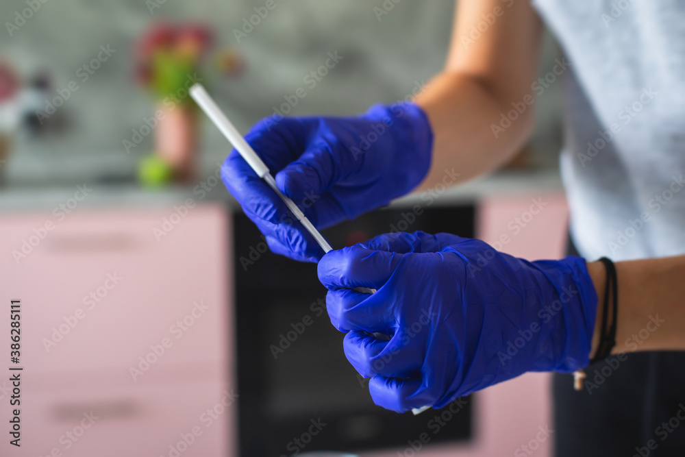 Process of coronavirus testing examination at home, COVID-19 swab ...