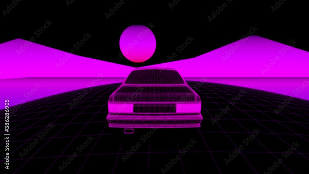 80s and 90s Retro Sci-Fi Background with sunlight. 3D rendering car ...