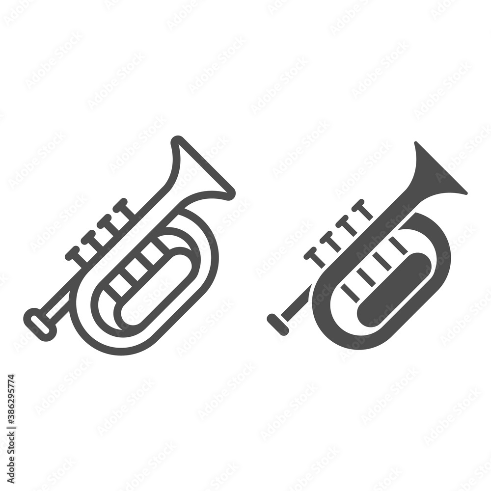 Horn line and solid icon, Oktoberfest concept, wind musical instrument ...
