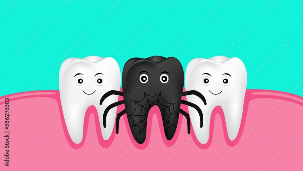 Scary tooth character. Black spider, happy Halloween, dental care ...