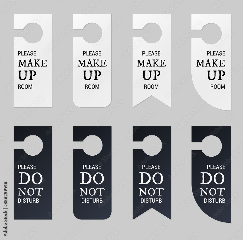Door hangers for hotel room. Set of white and black label hanger with ...