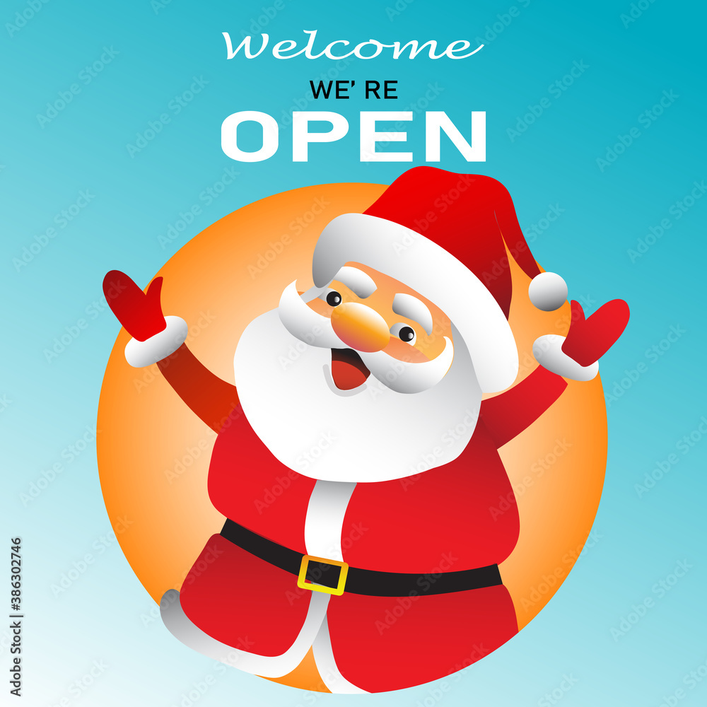Welcome we're open with santa claus vector text vintage. we're open. we ...