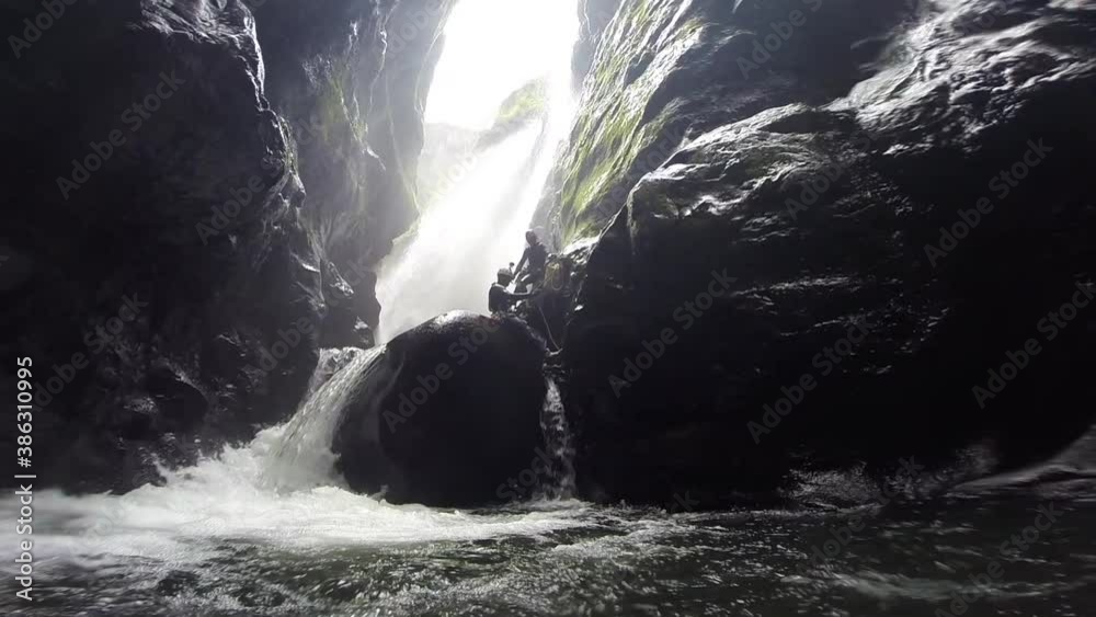 Rappelling down the Trou de Fer canyon, one of the most famous canyons ...