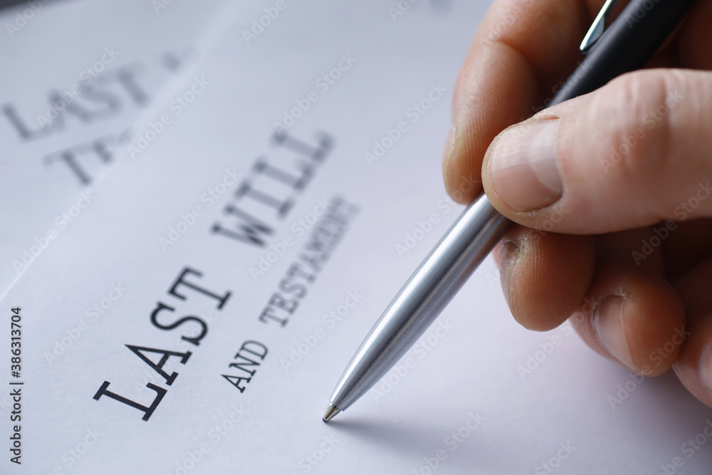 Legal concept. The procedure for writing the last will. Papers with ...