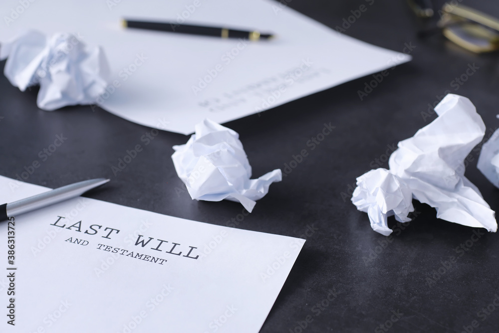 Legal concept. The procedure for writing the last will. Papers with ...