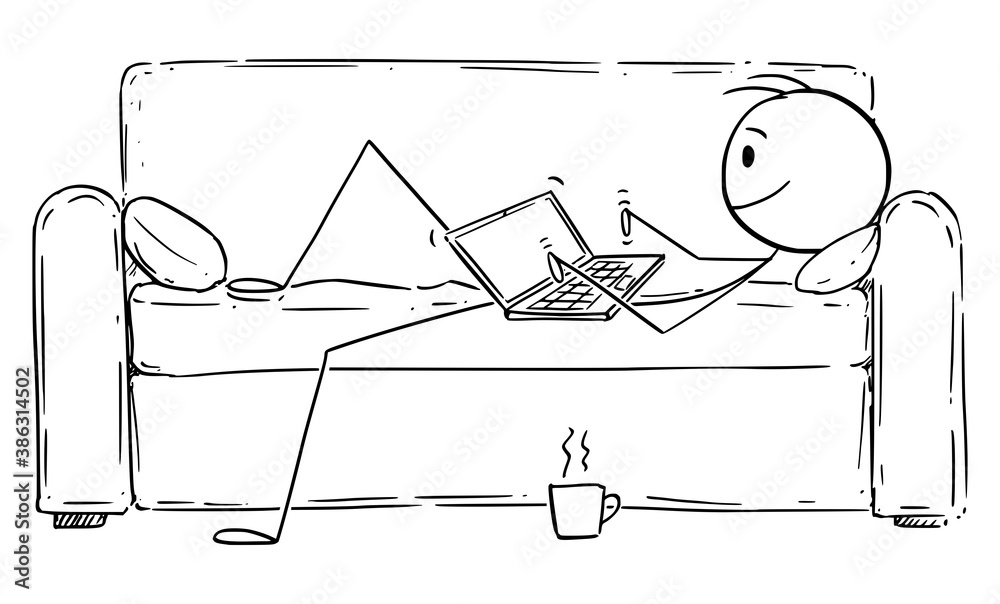 Vector cartoon stick figure illustration of man or businessman lying on ...