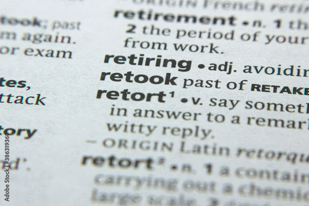 Word or phrase Retook in a dictionary. Stock Photo | Adobe Stock