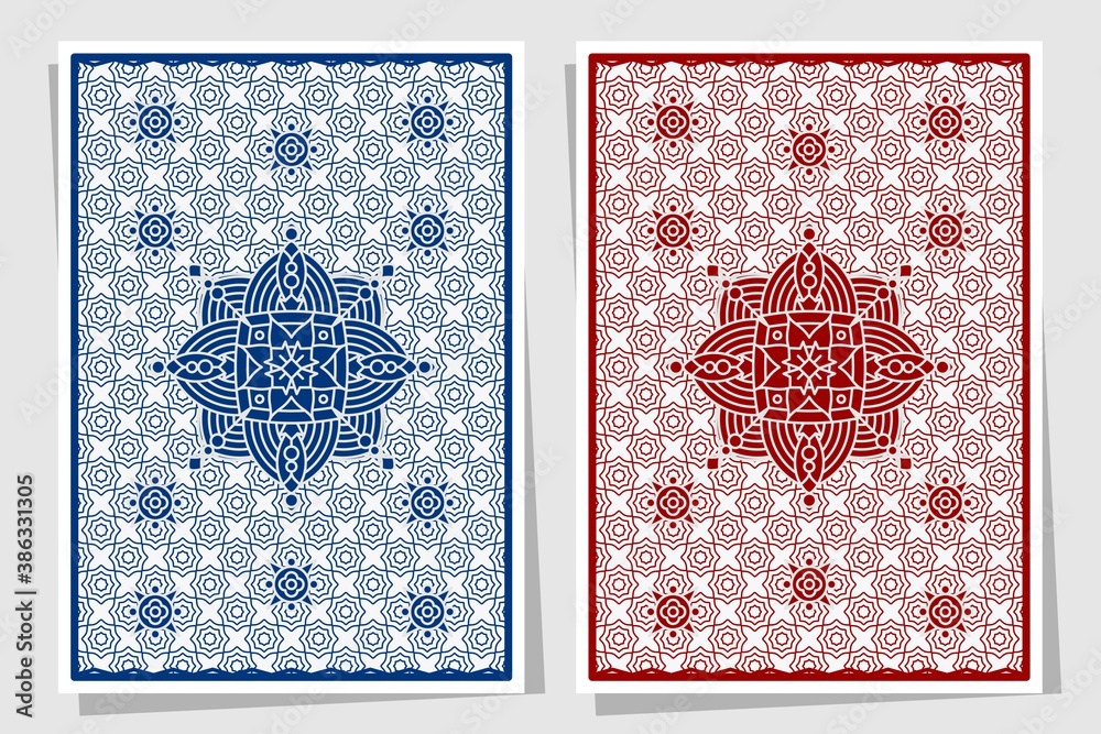 Playing card back side design. Set of two variants, blue and red. Stock ...