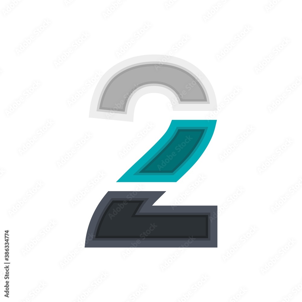 Number 2 vector font alphabet, modern dynamic design. Black, irish blue ...