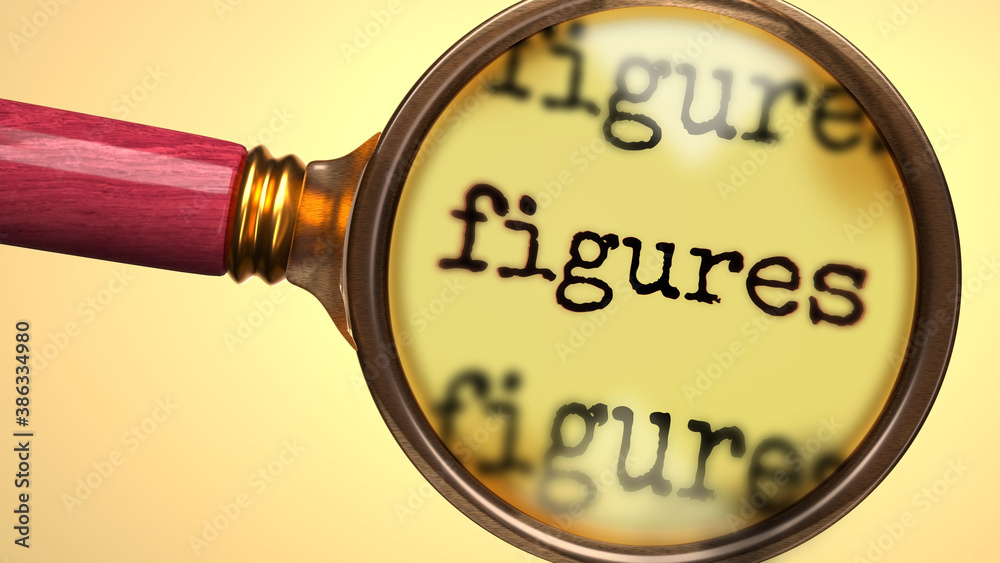 Examine and study figures, showed as a magnify glass and word figures ...