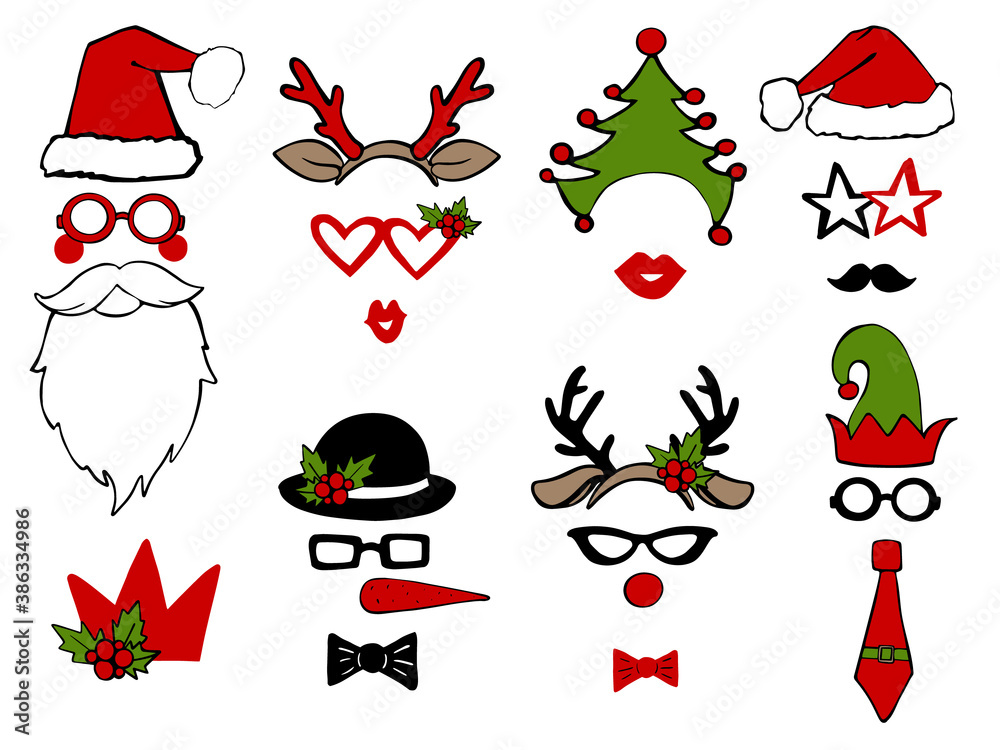 Christmas holiday photo booth mask. Vector xmas masquerade party ...