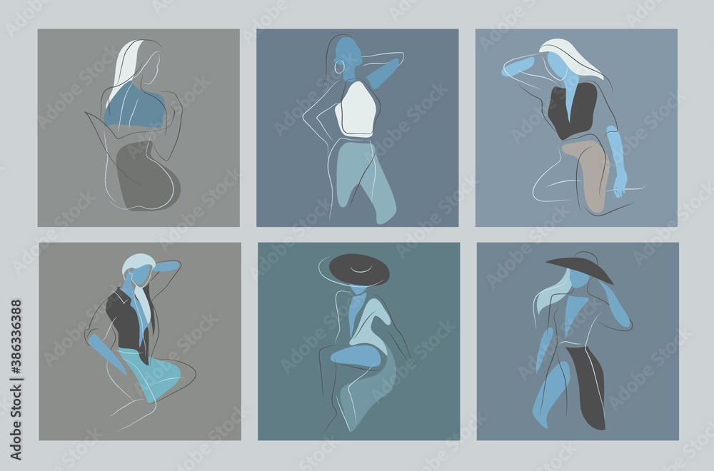 Feminine concept design template and illustration. Woman in minimal ...