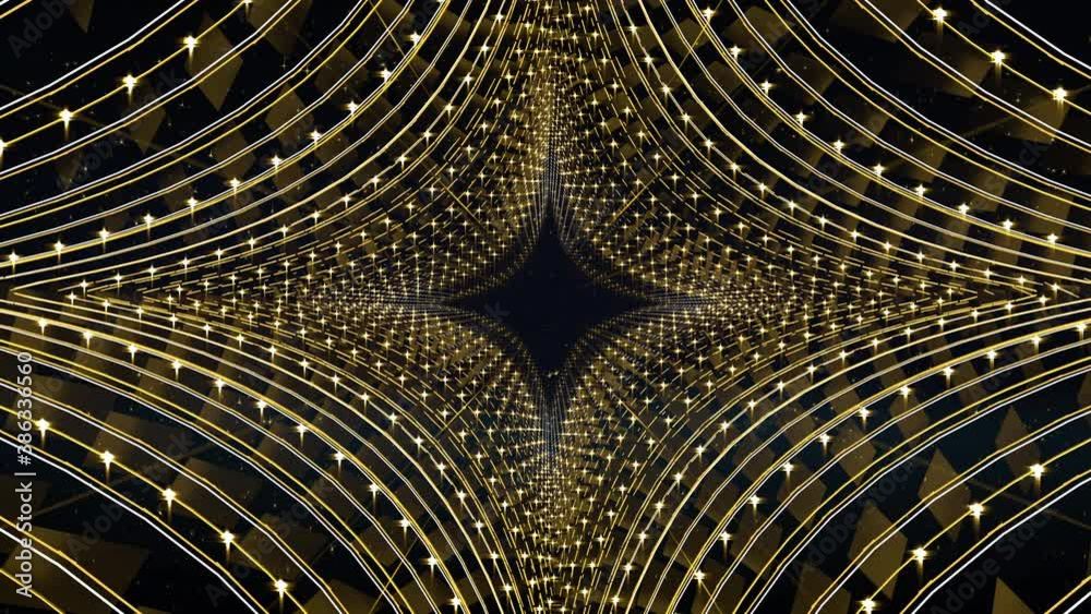 Abstract golden moving background loop, futuristic star tunnel style ...