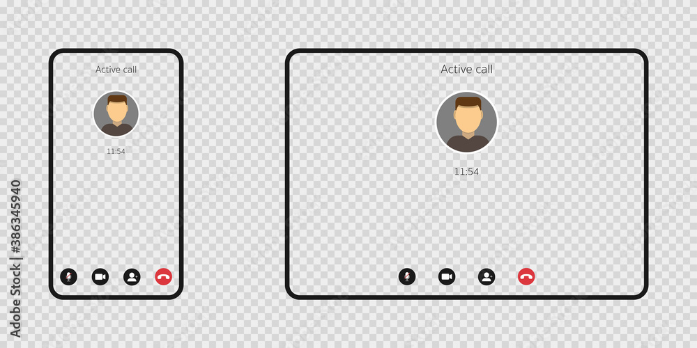 Active call on smartphone and tablet. Phone icon on transparent ...
