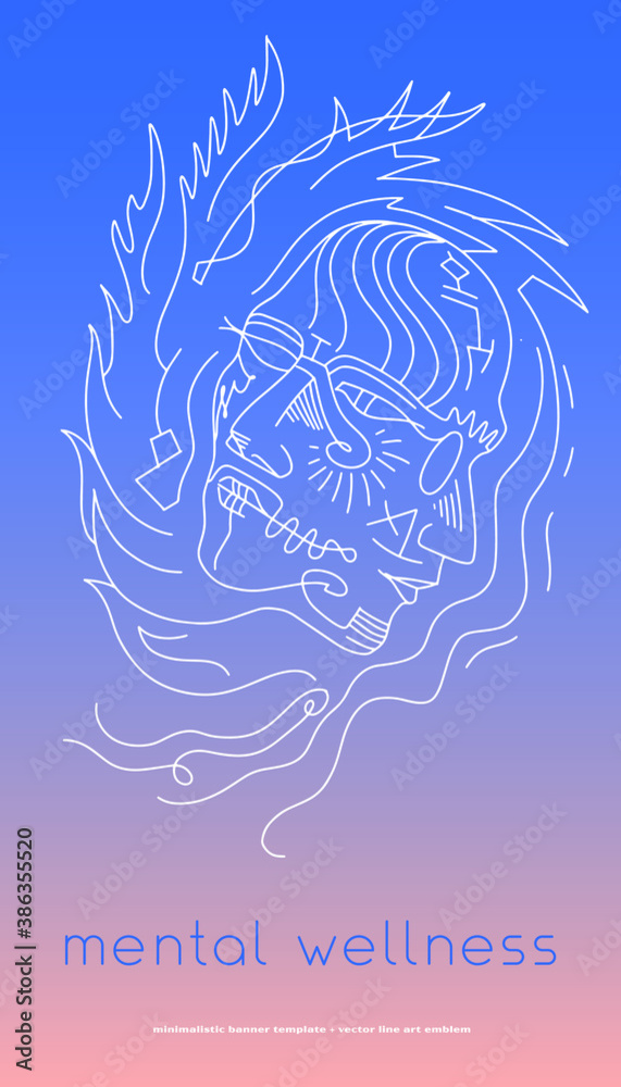 Psychology vector emblem cabinet with line art illustration ...