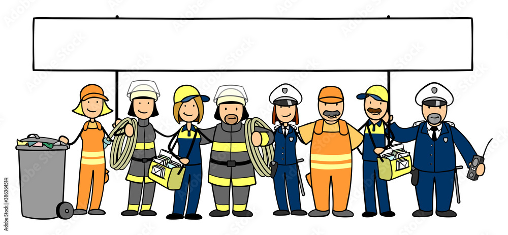 Angestellte im öffentlichen Dienst halten Schild Stock Illustration ...