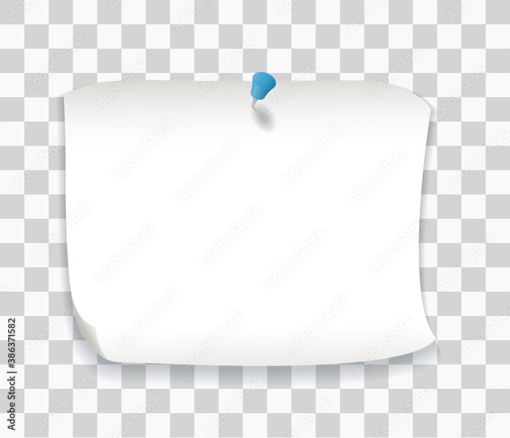 White paper note with blue pin isolated on transparent background ...