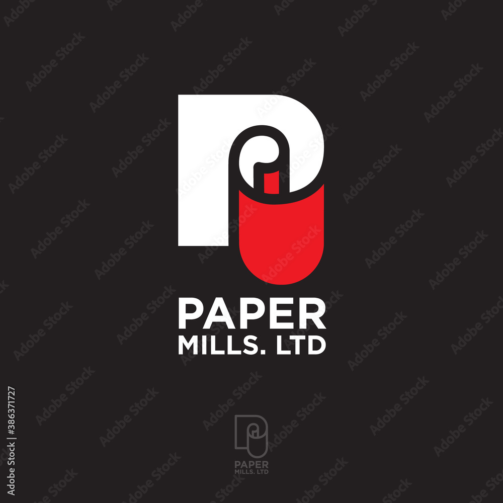 Paper Mills logo. P monogram like paper roll. Envelope, letterhead ...