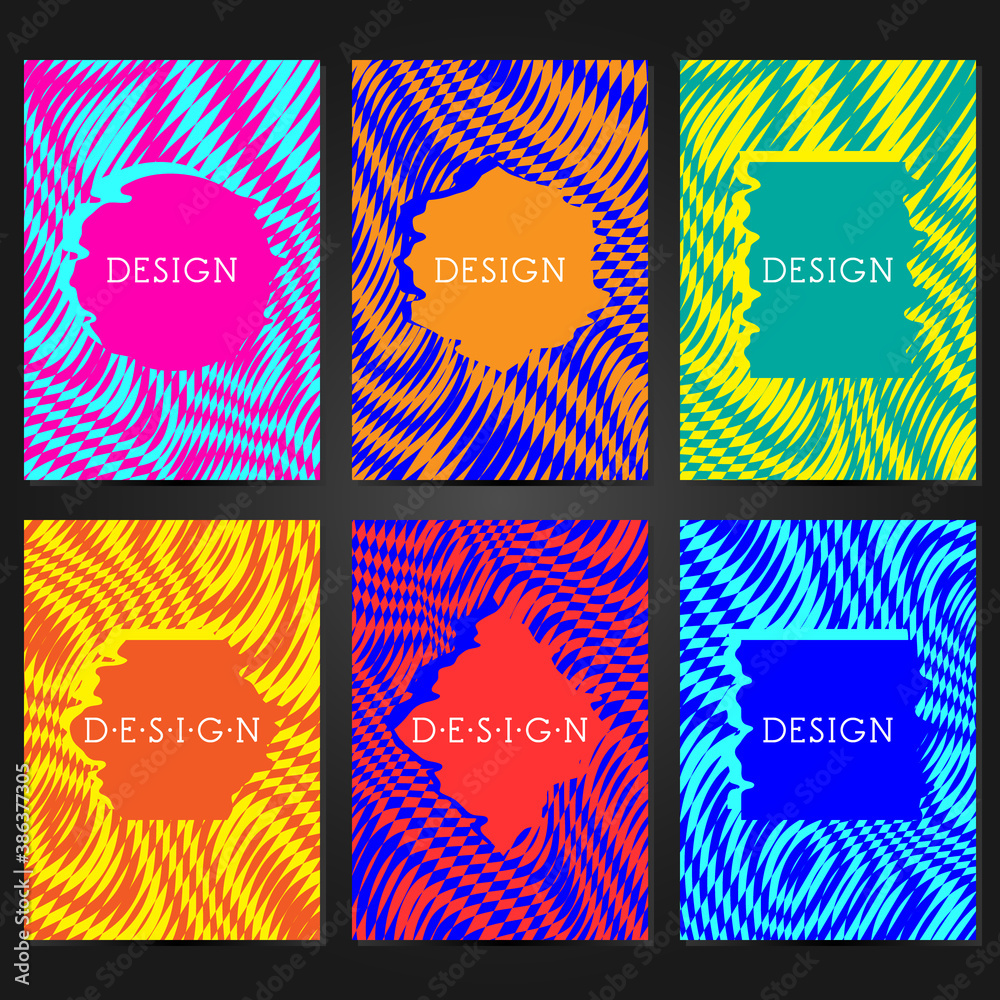 Collection of 6 card templates with glitch effect and frame for text ...
