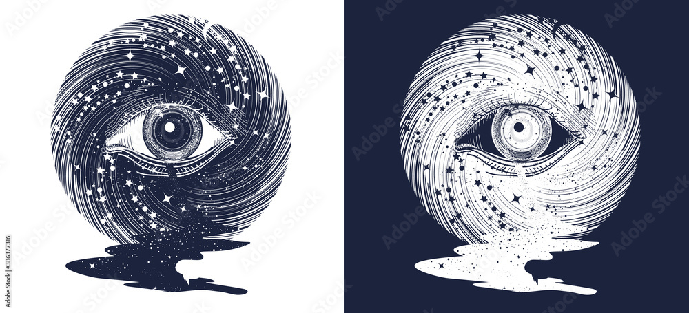 All seeing eye in space tattoo. Star river and universe. Freemason and ...