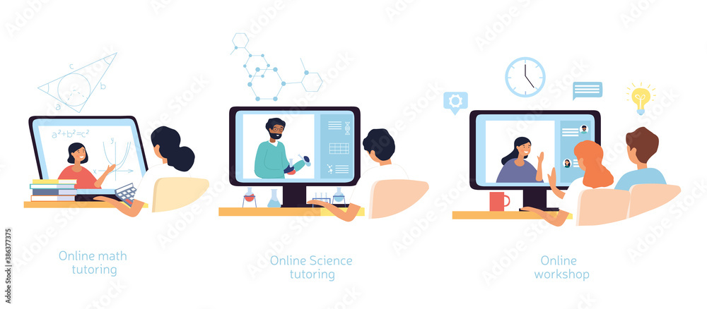 Personalized online learning concept. Video lessons, home schooling ...