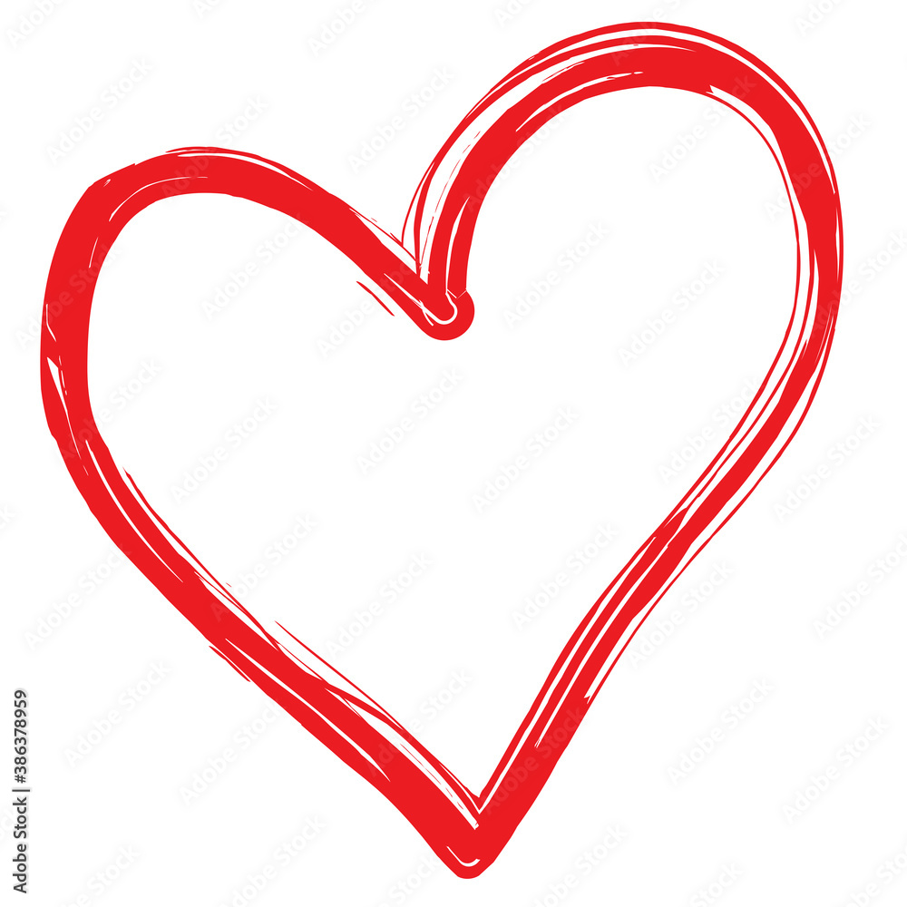 Red heart outline vector. Hand drawn love icon. Trendy heart isolated ...