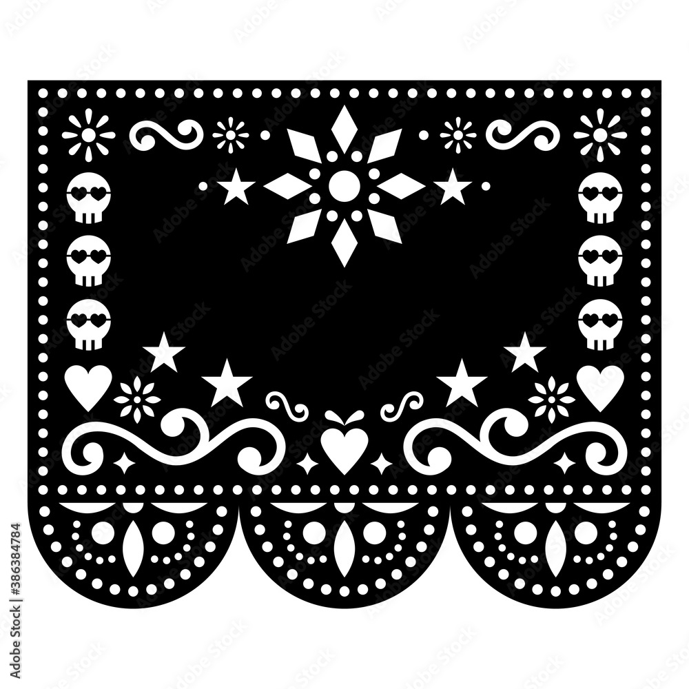 Halloween and Day of the Dead Papel Picado vector design with skulls ...