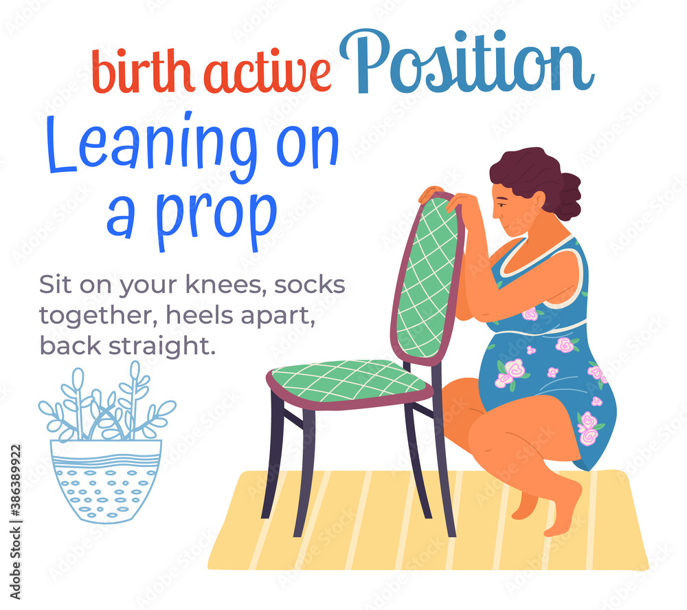 Vecteur Stock Birth position for pregnant woman, comfortable posture ...