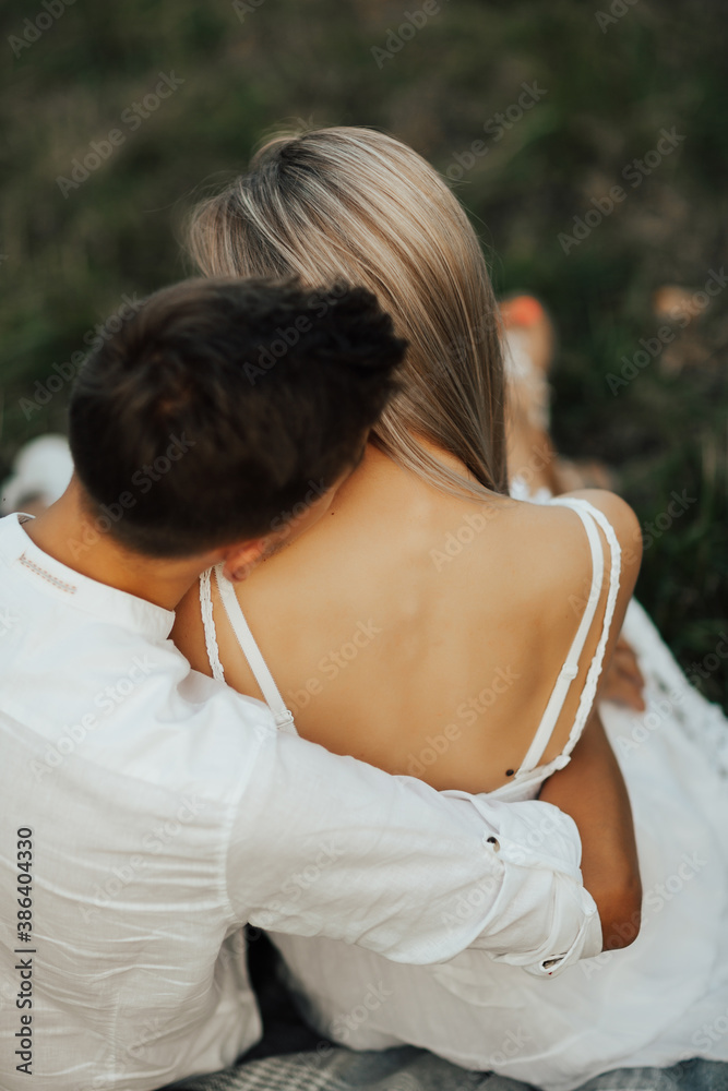 Close up photo of tender happy romantic couple together at nature. Man ...