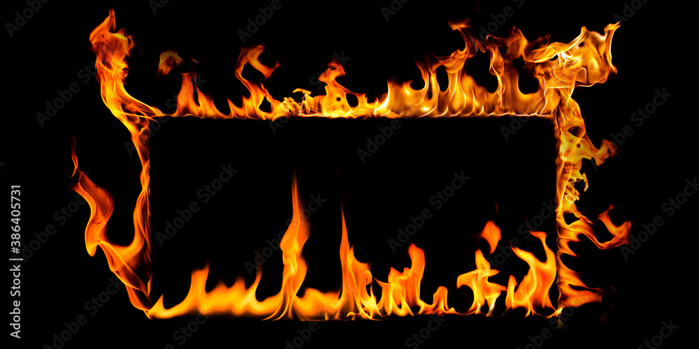 Realistic fire Stock Image In Black Background Stock Photo | Adobe Stock