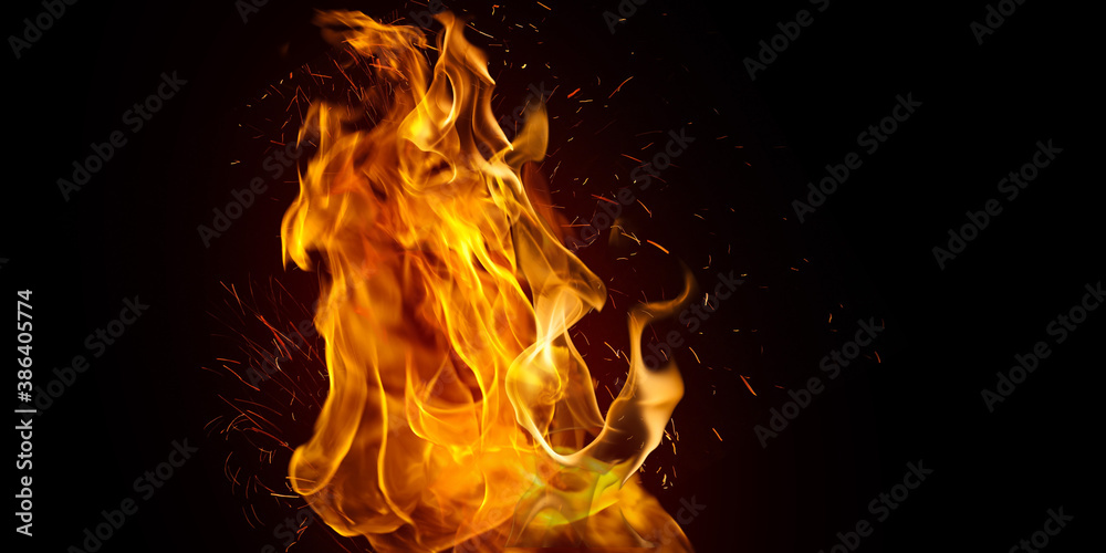 Realistic fire Stock Image In Black Background Stock Photo | Adobe Stock
