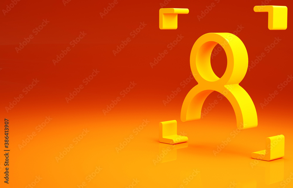 Yellow Face recognition icon isolated on orange background. Face ...