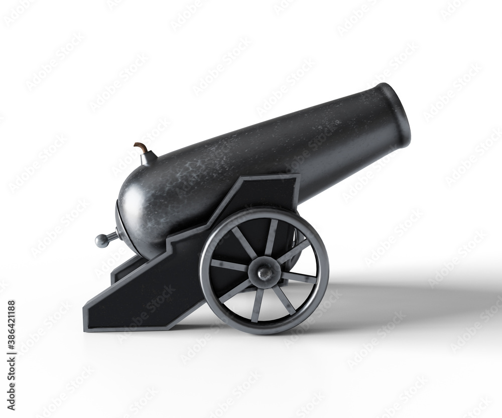 Ancient cannon. 3d Illustration of vintage cannon on white background ...
