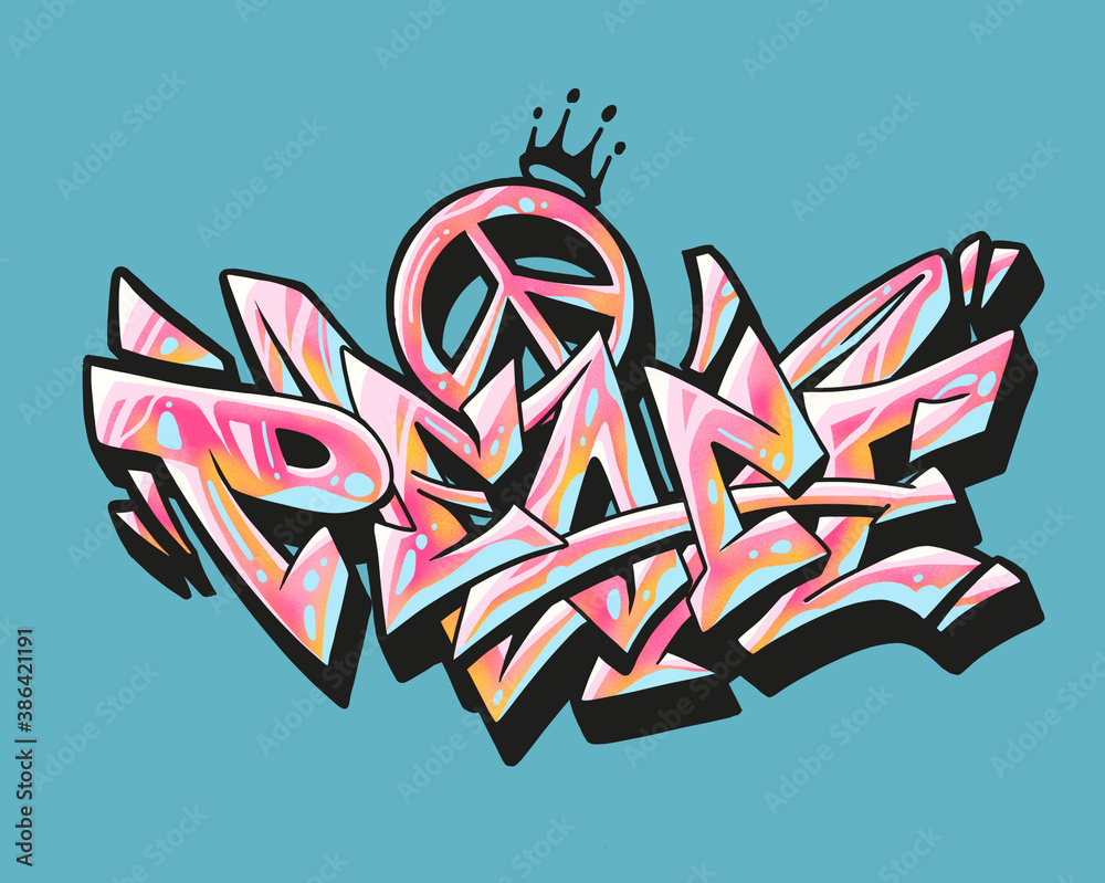 Abstract digital painting peace texts calligraph in graffiti style ...