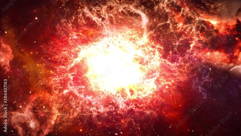 4K 3D Red Nebula Galaxy Camera Flying to Deep Space Stars Loop ...